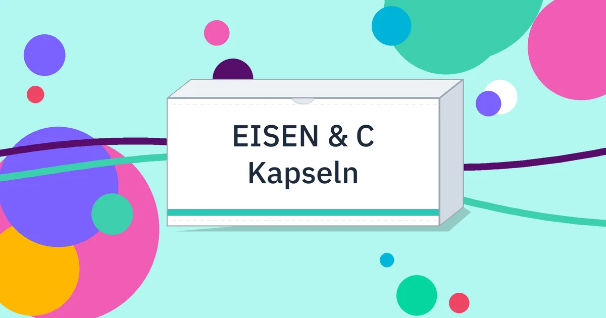 Symbolbild: Packung mit der Aufschrift EISEN & C Kapseln (PZN 03863629) – Verfügbarkeit und Bezug in Apotheken in Frankfurt am Main