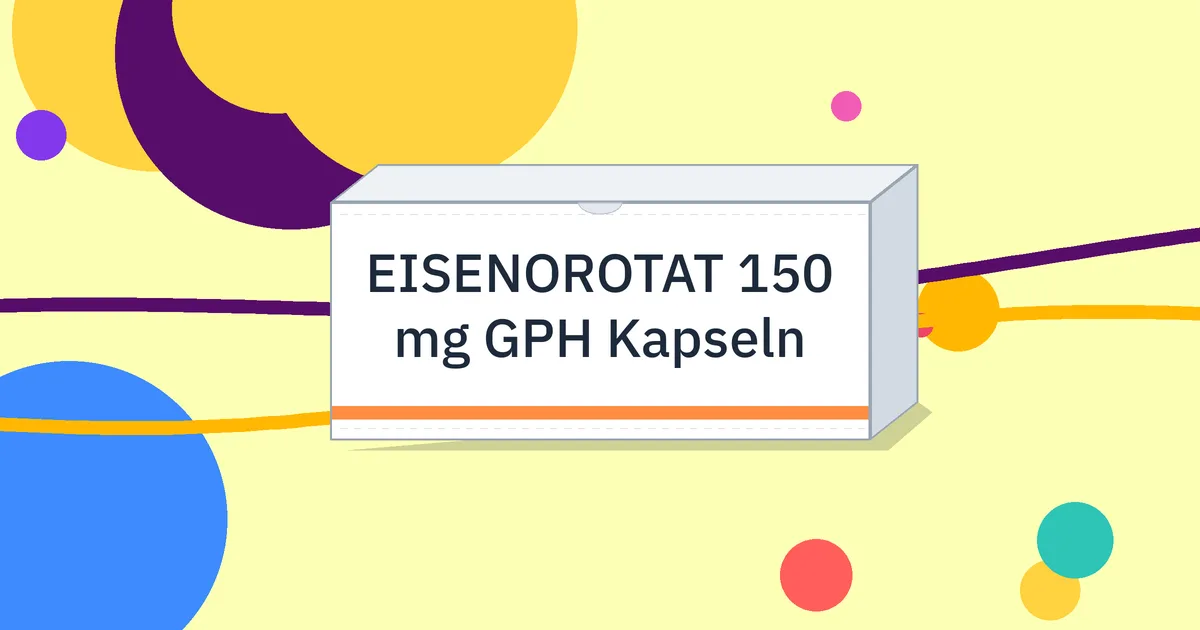 Symbolbild: Packung mit der Aufschrift EISENOROTAT 150 mg GPH Kapseln (PZN 16935514) – Verfügbarkeit und Bezug in Apotheken in Frankfurt am Main