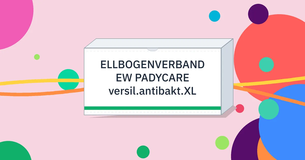 Symbolbild: Packung mit der Aufschrift ELLBOGENVERBAND EW PADYCARE versil.antibakt.XL (PZN 10940164) – Verfügbarkeit und Bezug in Apotheken in Frankfurt am Main