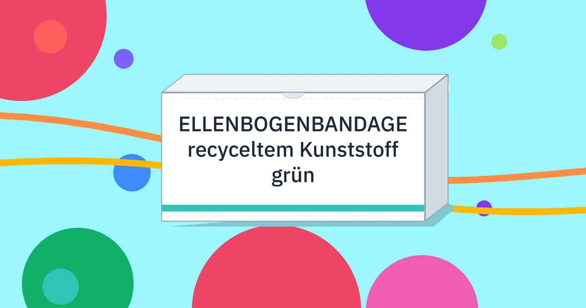 Symbolbild: Packung mit der Aufschrift ELLENBOGENBANDAGE recyceltem Kunststoff grün (PZN 20013157) – Verfügbarkeit und Bezug in Apotheken in Frankfurt am Main