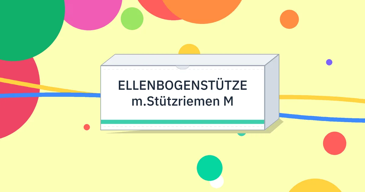 Symbolbild: Packung mit der Aufschrift ELLENBOGENSTÜTZE m.Stützriemen M (PZN 19069483) – Verfügbarkeit und Bezug in Apotheken in Frankfurt am Main