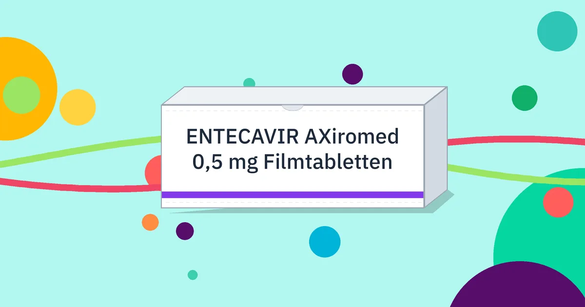 Symbolbild: Packung mit der Aufschrift ENTECAVIR AXiromed 0,5 mg Filmtabletten (PZN 16242952) – Verfügbarkeit und Bezug in Apotheken in Frankfurt am Main