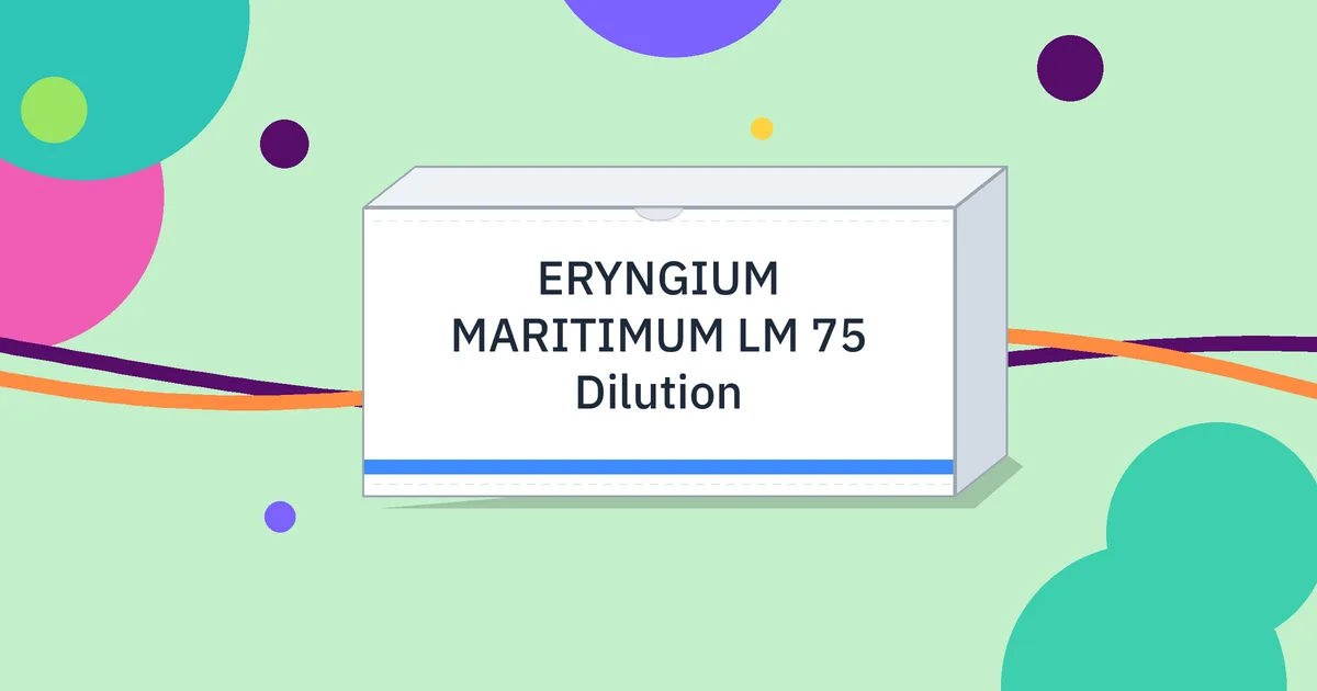 Symbolbild: Packung mit der Aufschrift ERYNGIUM MARITIMUM LM 75 Dilution (PZN 13479286) – Verfügbarkeit und Bezug in Apotheken in Frankfurt am Main
