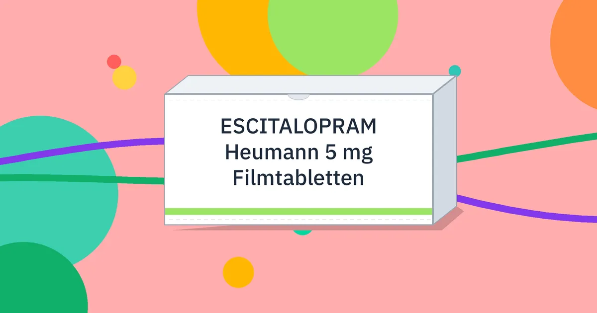 Symbolbild: Packung mit der Aufschrift ESCITALOPRAM Heumann 5 mg Filmtabletten (PZN 11101879) – Verfügbarkeit und Bezug in Apotheken in Frankfurt am Main