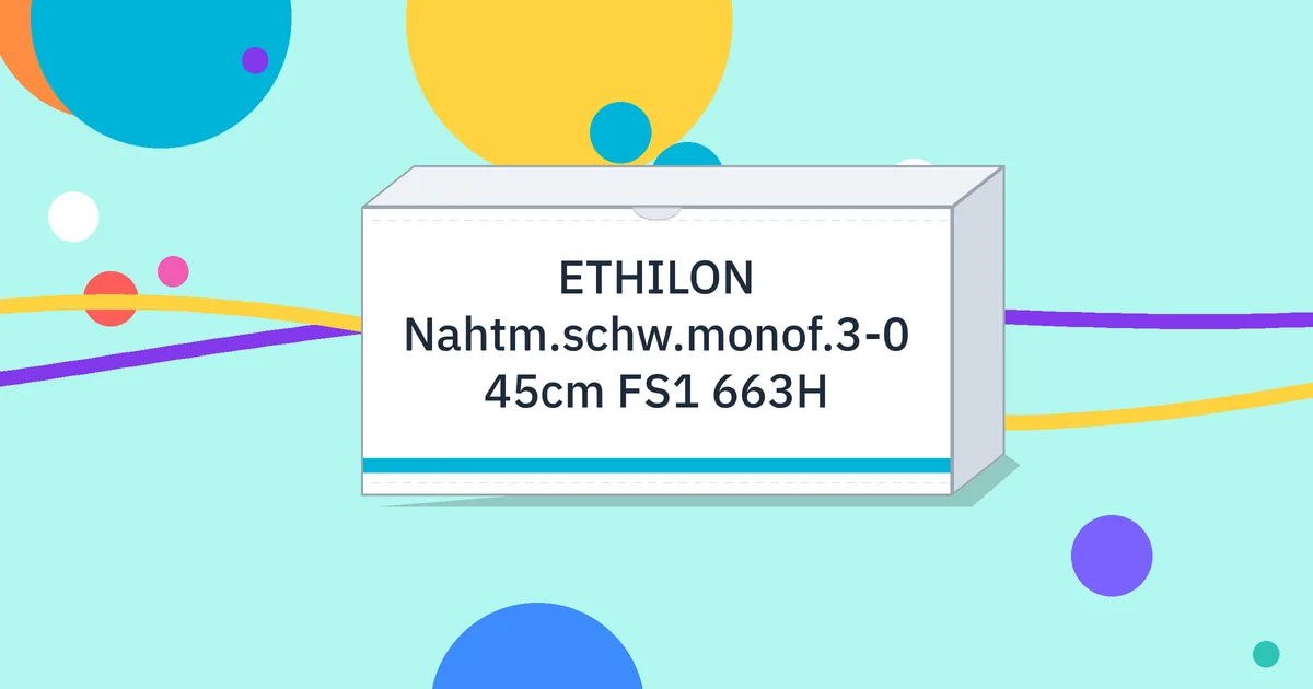 Symbolbild: Packung mit der Aufschrift ETHILON Nahtm.schw.monof.3-0 45cm FS1 663H (PZN 16251543) – Verfügbarkeit und Bezug in Apotheken in Frankfurt am Main