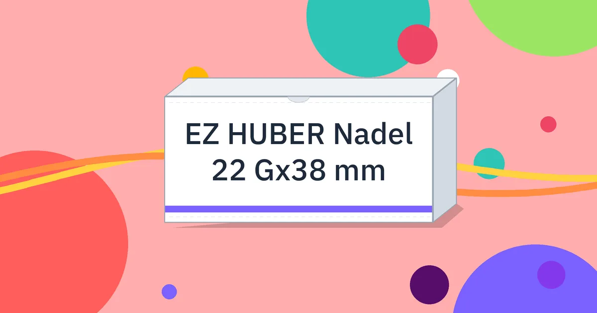 Symbolbild: Packung mit der Aufschrift EZ HUBER Nadel 22 Gx38 mm (PZN 09042483) – Verfügbarkeit und Bezug in Apotheken in Frankfurt am Main