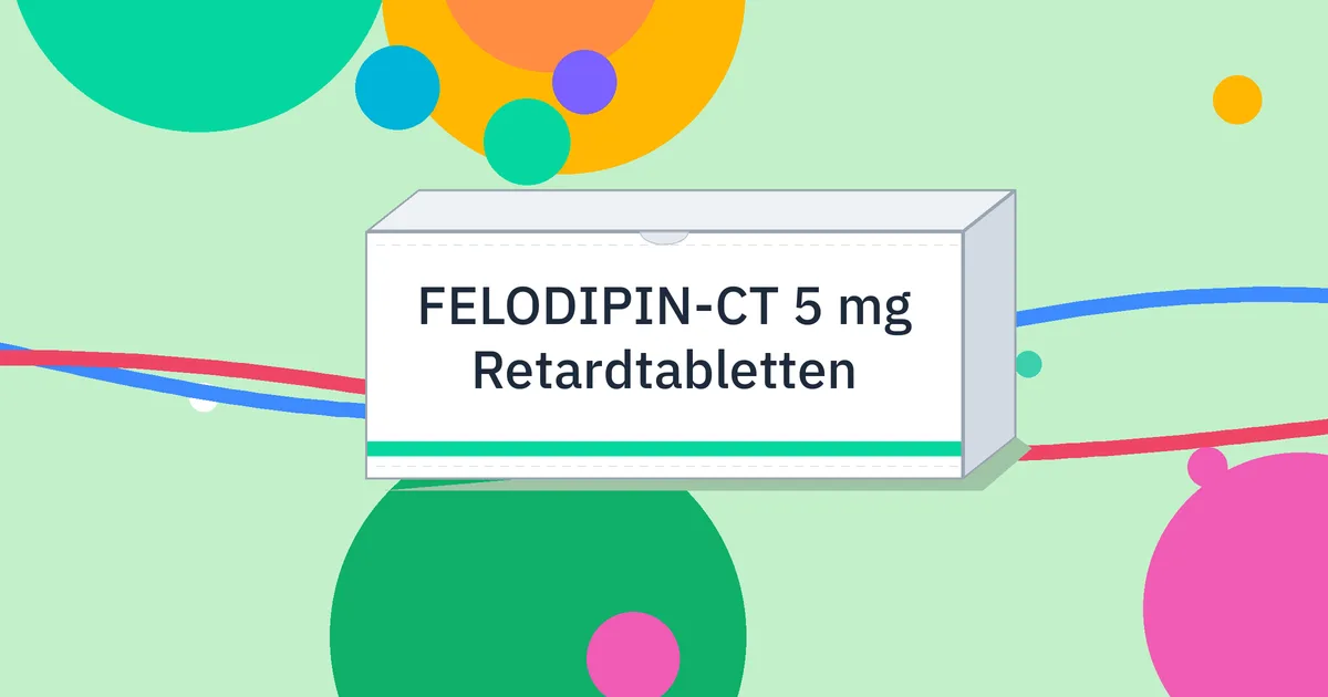 Symbolbild: Packung mit der Aufschrift FELODIPIN-CT 5 mg Retardtabletten (PZN 01530326) – Verfügbarkeit und Bezug in Apotheken in Frankfurt am Main