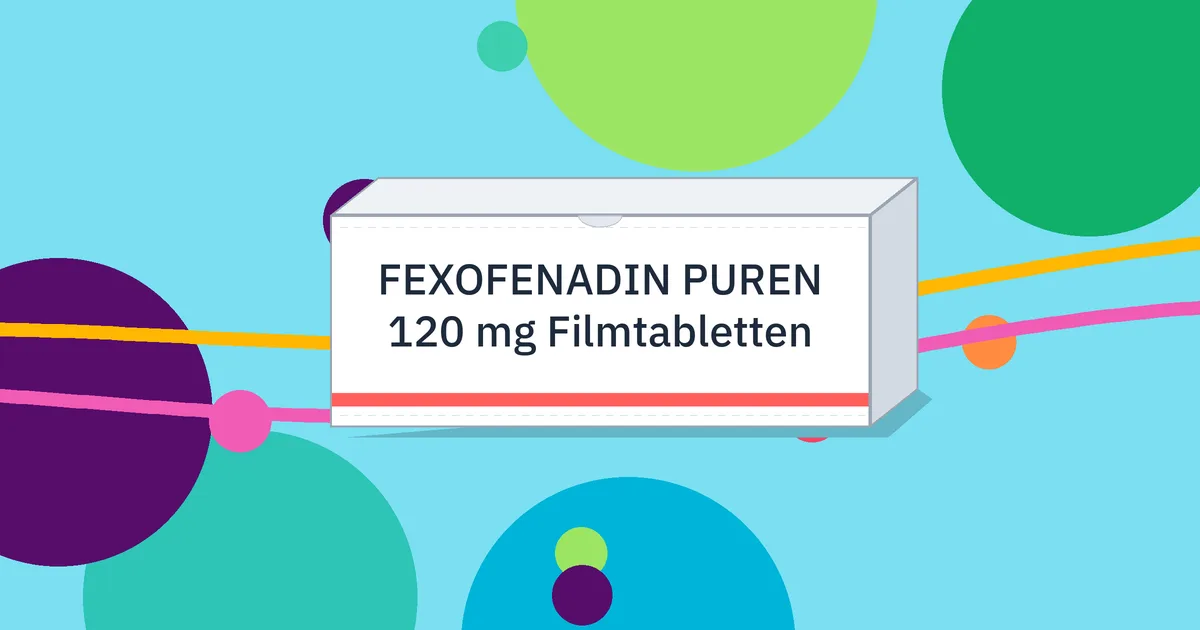 Symbolbild: Packung mit der Aufschrift FEXOFENADIN PUREN 120 mg Filmtabletten (PZN 19398123) – Verfügbarkeit und Bezug in Apotheken in Frankfurt am Main