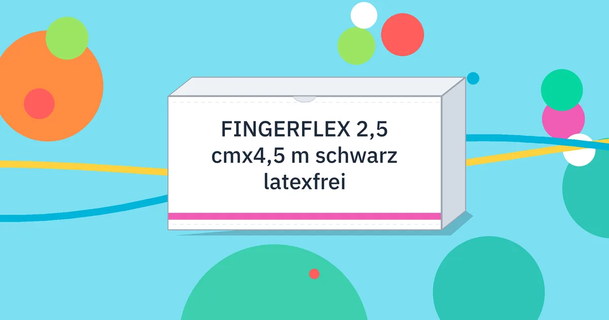 Symbolbild: Packung mit der Aufschrift FINGERFLEX 2,5 cmx4,5 m schwarz latexfrei (PZN 14367626) – Verfügbarkeit und Bezug in Apotheken in Frankfurt am Main