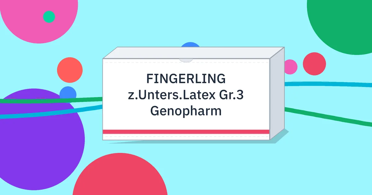 Symbolbild: Packung mit der Aufschrift FINGERLING z.Unters.Latex Gr.3 Genopharm (PZN 03026744) – Verfügbarkeit und Bezug in Apotheken in Frankfurt am Main