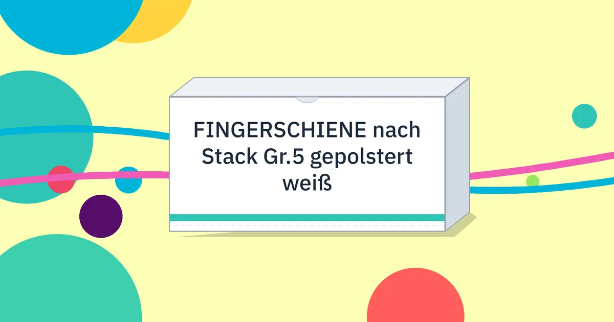 Symbolbild: Packung mit der Aufschrift FINGERSCHIENE nach Stack Gr.5 gepolstert weiß (PZN 07015306) – Verfügbarkeit und Bezug in Apotheken in Frankfurt am Main