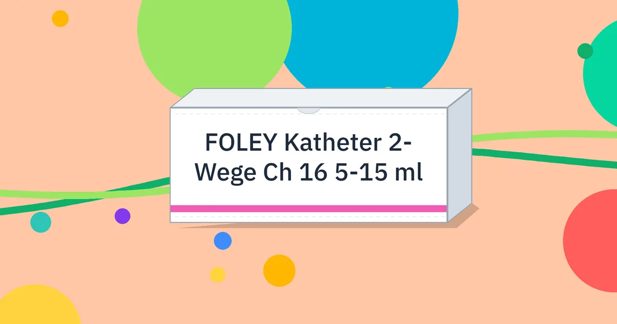 Symbolbild: Packung mit der Aufschrift FOLEY Katheter 2-Wege Ch 16 5-15 ml (PZN 20301850) – Verfügbarkeit und Bezug in Apotheken in Frankfurt am Main