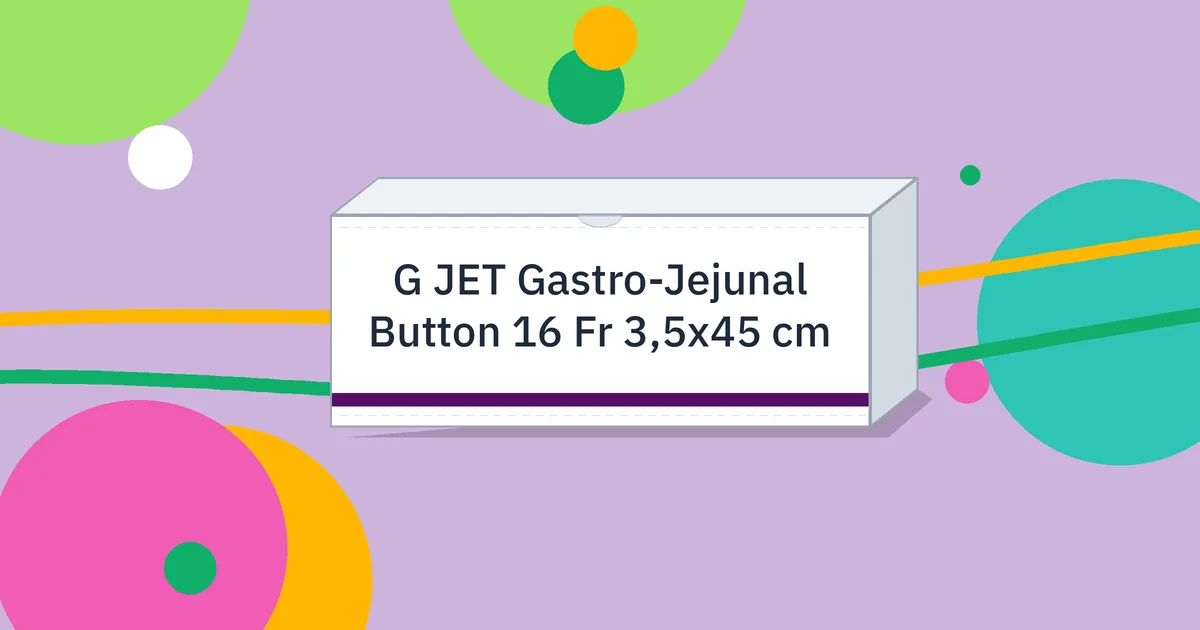 Symbolbild: Packung mit der Aufschrift G JET Gastro-Jejunal Button 16 Fr 3,5x45 cm (PZN 14343235) – Verfügbarkeit und Bezug in Apotheken in Frankfurt am Main
