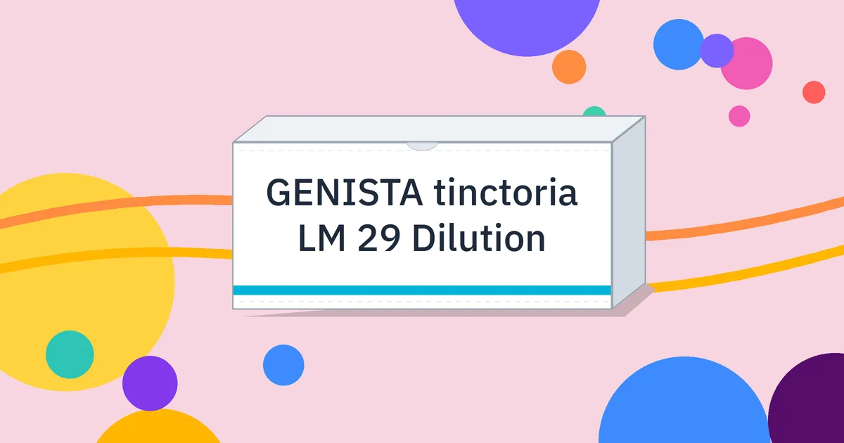 Symbolbild: Packung mit der Aufschrift GENISTA tinctoria LM 29 Dilution (PZN 13499656) – Verfügbarkeit und Bezug in Apotheken in Frankfurt am Main