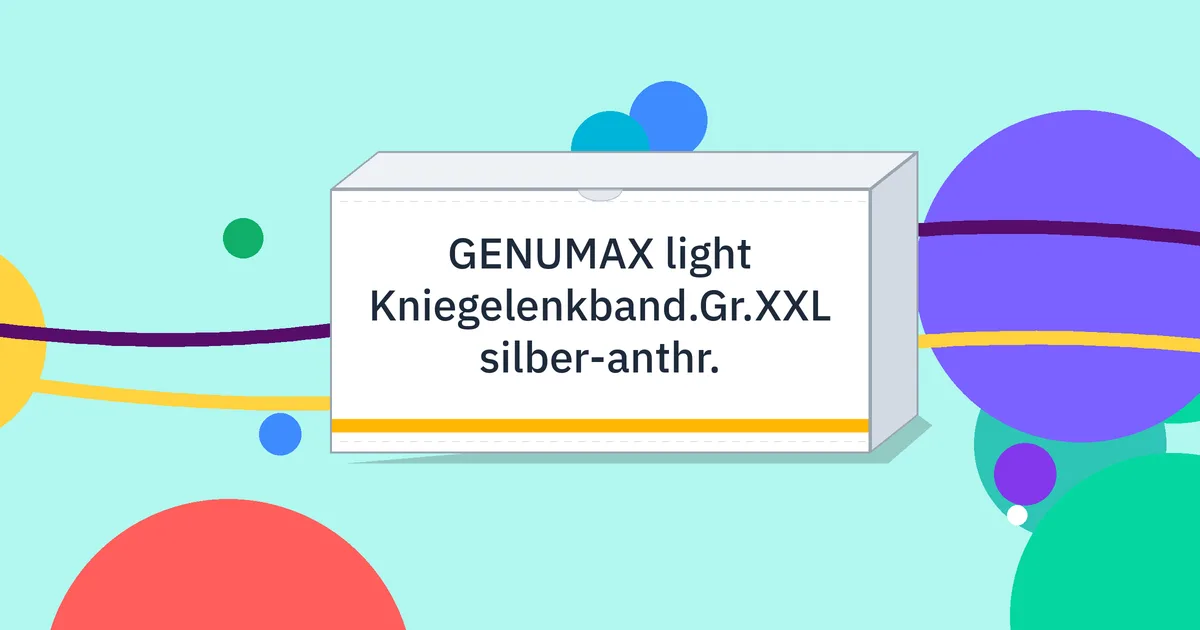 Symbolbild: Packung mit der Aufschrift GENUMAX light Kniegelenkband.Gr.XXL silber-anthr. (PZN 11097451) – Verfügbarkeit und Bezug in Apotheken in Frankfurt am Main