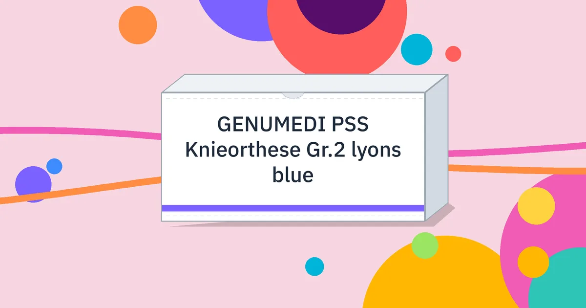 Symbolbild: Packung mit der Aufschrift GENUMEDI PSS Knieorthese Gr.2 lyons blue (PZN 18322454) – Verfügbarkeit und Bezug in Apotheken in Frankfurt am Main