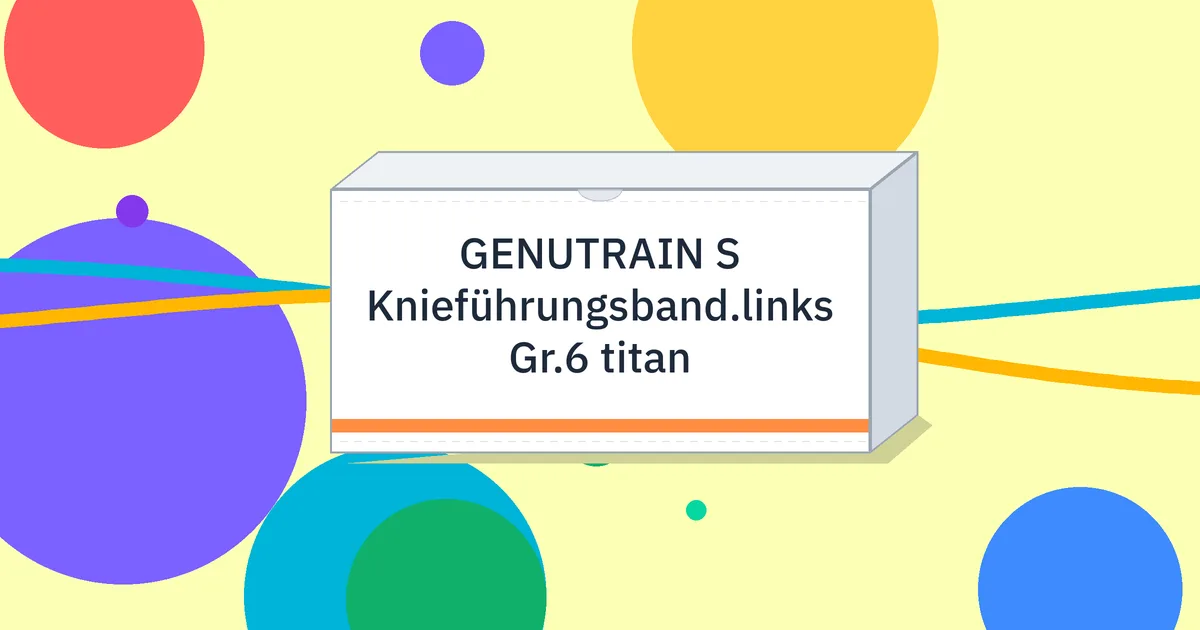 Symbolbild: Packung mit der Aufschrift GENUTRAIN S Knieführungsband.links Gr.6 titan (PZN 02428819) – Verfügbarkeit und Bezug in Apotheken in Frankfurt am Main