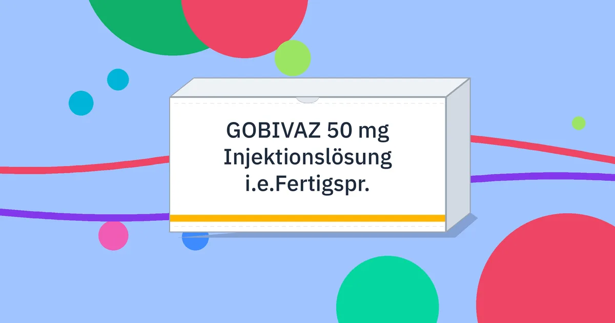 Symbolbild: Packung mit der Aufschrift GOBIVAZ 50 mg Injektionslösung i.e.Fertigspr. (PZN 19963965) – Verfügbarkeit und Bezug in Apotheken in Frankfurt am Main