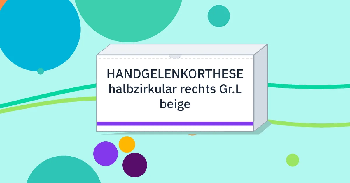 Symbolbild: Packung mit der Aufschrift HANDGELENKORTHESE halbzirkular rechts Gr.L beige (PZN 09114863) – Verfügbarkeit und Bezug in Apotheken in Frankfurt am Main