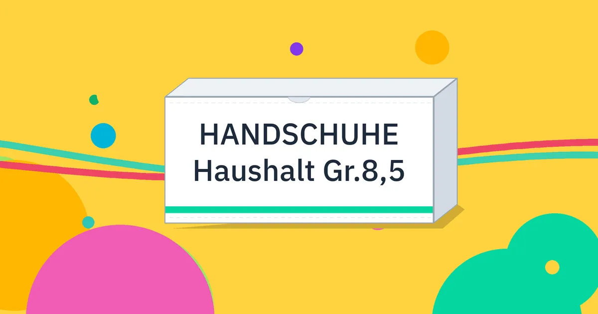 Symbolbild: Packung mit der Aufschrift HANDSCHUHE Haushalt Gr.8,5 (PZN 01728063) – Verfügbarkeit und Bezug in Apotheken in Frankfurt am Main