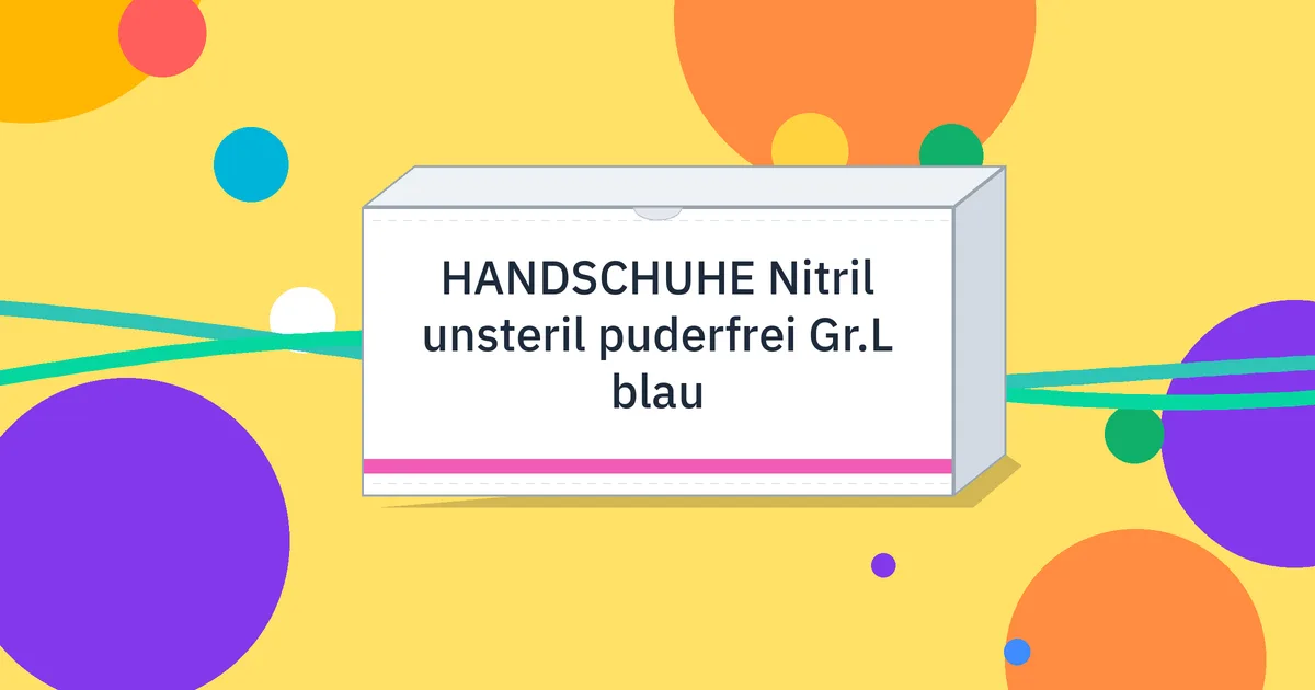 Symbolbild: Packung mit der Aufschrift HANDSCHUHE Nitril unsteril puderfrei Gr.L blau (PZN 01288233) – Verfügbarkeit und Bezug in Apotheken in Frankfurt am Main