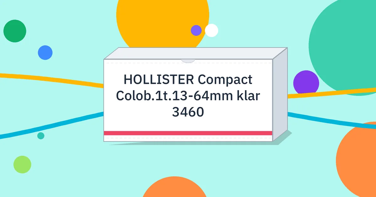 Symbolbild: Packung mit der Aufschrift HOLLISTER Compact Colob.1t.13-64mm klar 3460 (PZN 04524585) – Verfügbarkeit und Bezug in Apotheken in Frankfurt am Main