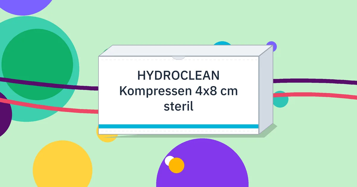 Symbolbild: Packung mit der Aufschrift HYDROCLEAN Kompressen 4x8 cm steril (PZN 19701159) – Verfügbarkeit und Bezug in Apotheken in Frankfurt am Main