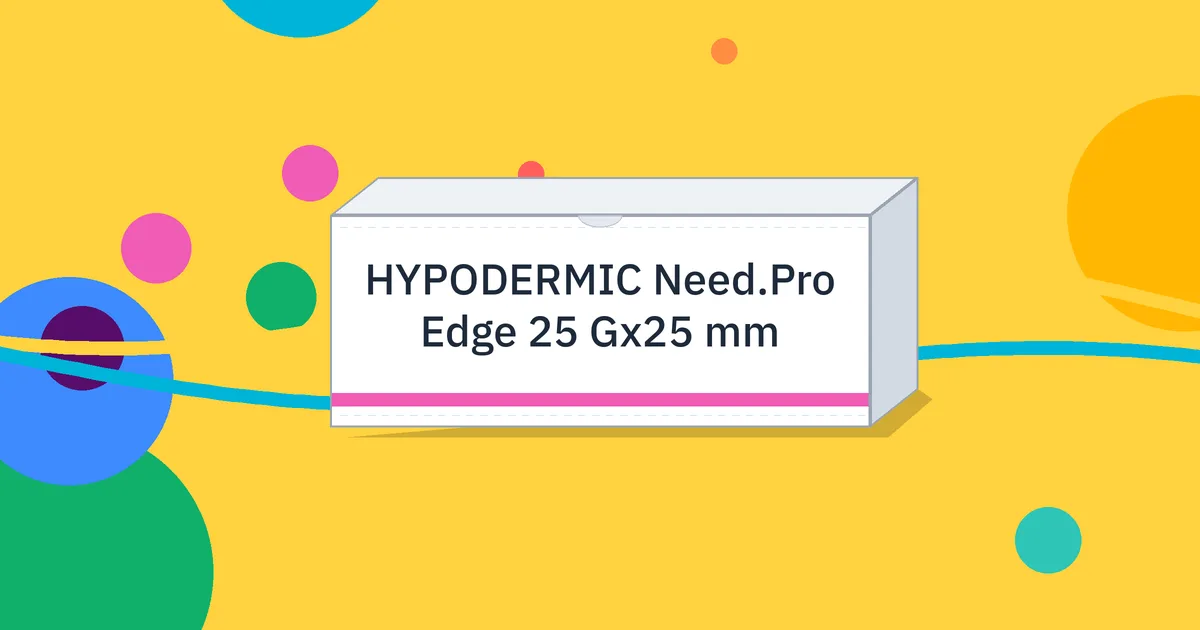 Symbolbild: Packung mit der Aufschrift HYPODERMIC Need.Pro Edge 25 Gx25 mm (PZN 06403006) – Verfügbarkeit und Bezug in Apotheken in Frankfurt am Main