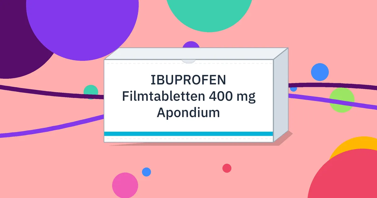 Symbolbild: Packung mit der Aufschrift IBUPROFEN Filmtabletten 400 mg Apondium (PZN 16568205) – Verfügbarkeit und Bezug in Apotheken in Frankfurt am Main