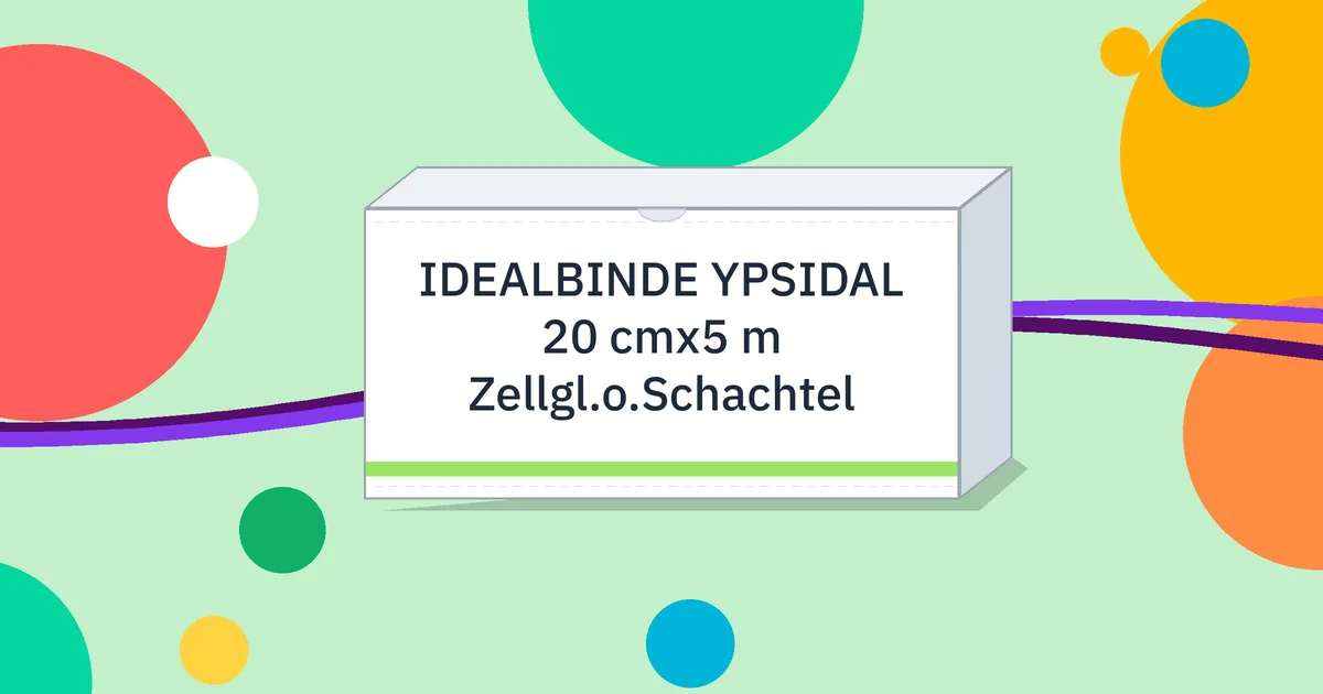 Symbolbild: Packung mit der Aufschrift IDEALBINDE YPSIDAL 20 cmx5 m Zellgl.o.Schachtel (PZN 03307762) – Verfügbarkeit und Bezug in Apotheken in Frankfurt am Main