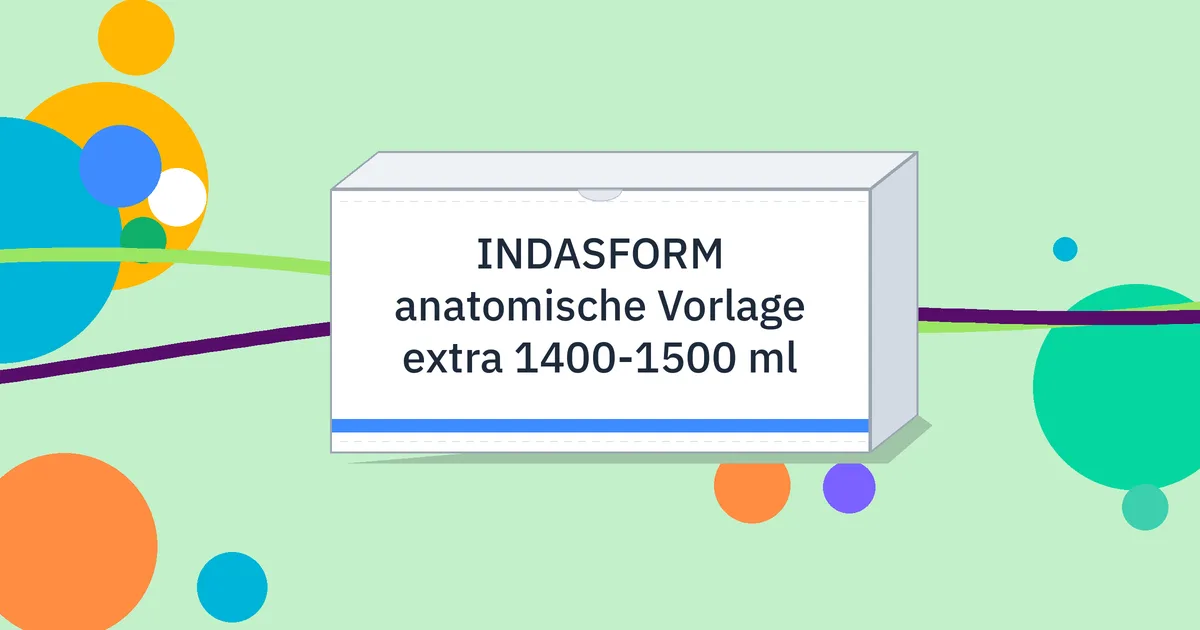 Symbolbild: Packung mit der Aufschrift INDASFORM anatomische Vorlage extra 1400-1500 ml (PZN 09922965) – Verfügbarkeit und Bezug in Apotheken in Frankfurt am Main