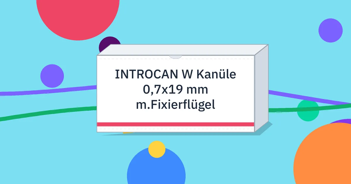 Symbolbild: Packung mit der Aufschrift INTROCAN W Kanüle 0,7x19 mm m.Fixierflügel (PZN 04423884) – Verfügbarkeit und Bezug in Apotheken in Frankfurt am Main