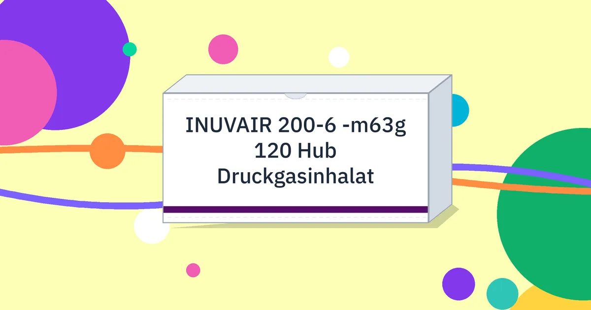 Symbolbild: Packung mit der Aufschrift INUVAIR 200-6 -m63g 120 Hub Druckgasinhalat (PZN 16779528) – Verfügbarkeit und Bezug in Apotheken in Frankfurt am Main