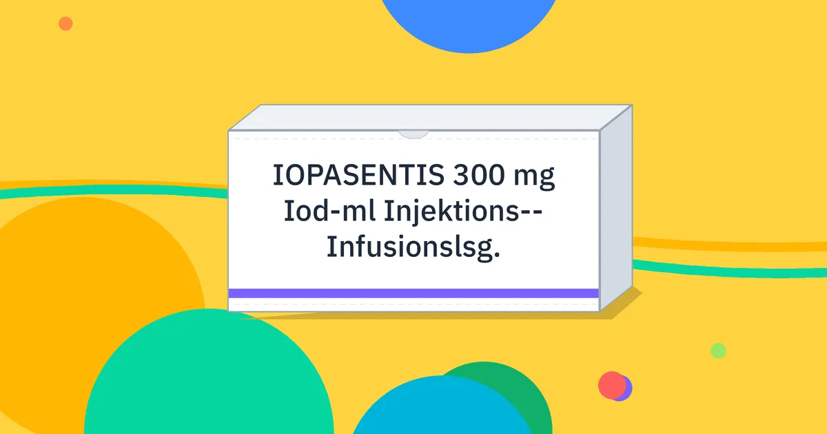 Symbolbild: Packung mit der Aufschrift IOPASENTIS 300 mg Iod-ml Injektions--Infusionslsg. (PZN 13354194) – Verfügbarkeit und Bezug in Apotheken in Frankfurt am Main