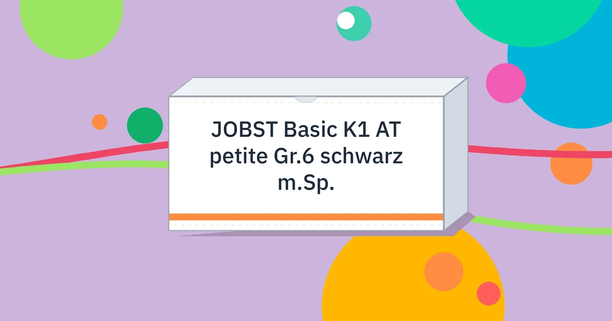 Symbolbild: Packung mit der Aufschrift JOBST Basic K1 AT petite Gr.6 schwarz m.Sp. (PZN 15310226) – Verfügbarkeit und Bezug in Apotheken in Frankfurt am Main