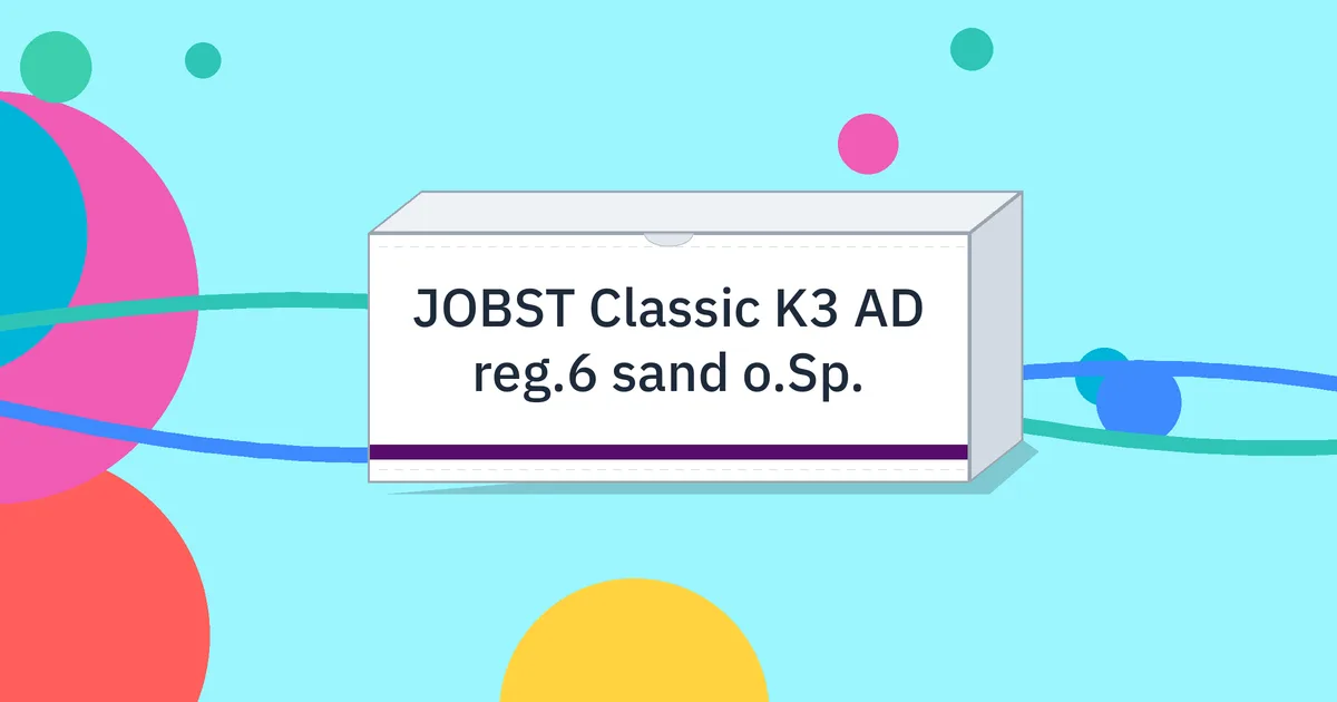 Symbolbild: Packung mit der Aufschrift JOBST Classic K3 AD reg.6 sand o.Sp. (PZN 13071467) – Verfügbarkeit und Bezug in Apotheken in Frankfurt am Main