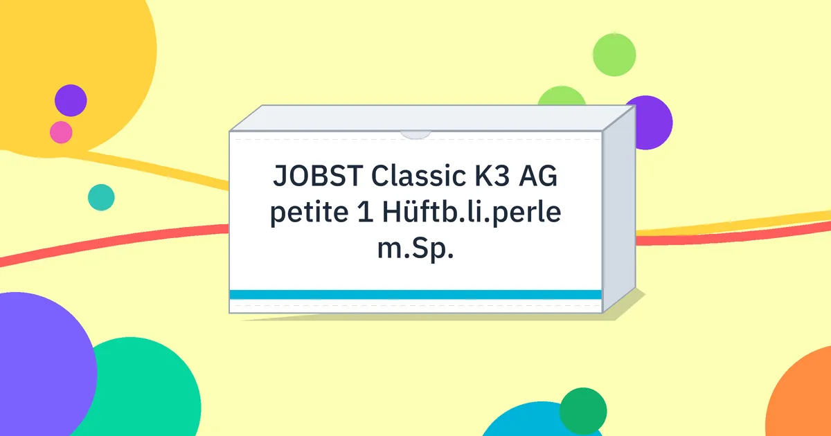 Symbolbild: Packung mit der Aufschrift JOBST Classic K3 AG petite 1 Hüftb.li.perle m.Sp. (PZN 13074112) – Verfügbarkeit und Bezug in Apotheken in Frankfurt am Main