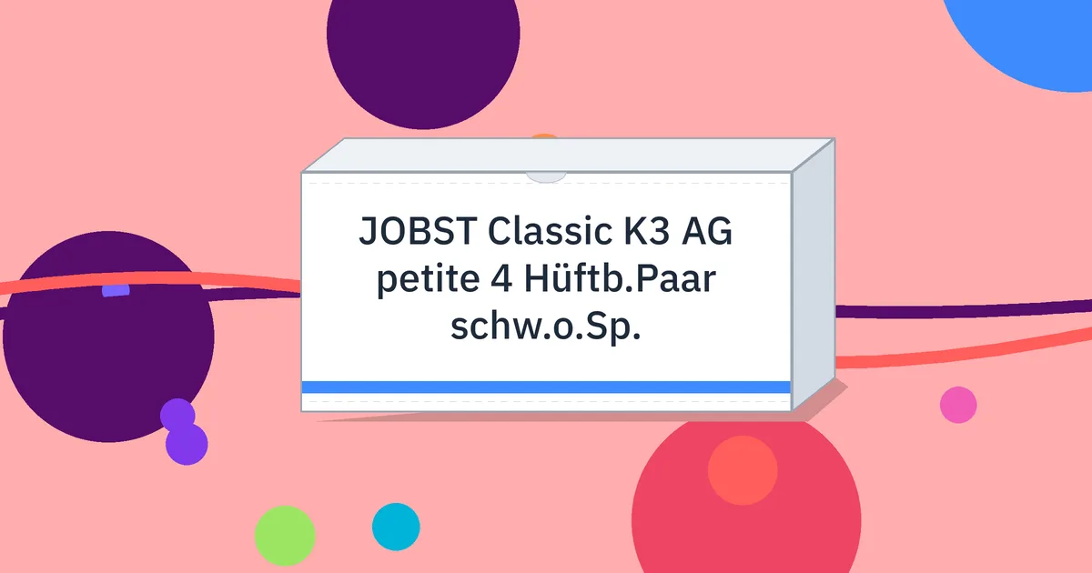 Symbolbild: Packung mit der Aufschrift JOBST Classic K3 AG petite 4 Hüftb.Paar schw.o.Sp. (PZN 13074069) – Verfügbarkeit und Bezug in Apotheken in Frankfurt am Main