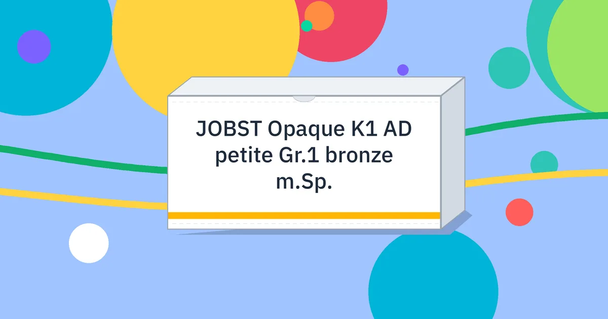 Symbolbild: Packung mit der Aufschrift JOBST Opaque K1 AD petite Gr.1 bronze m.Sp. (PZN 13078475) – Verfügbarkeit und Bezug in Apotheken in Frankfurt am Main