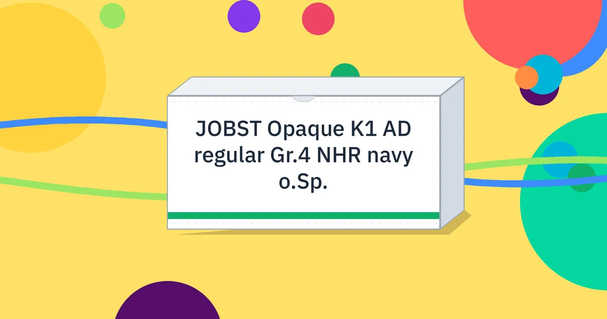 Symbolbild: Packung mit der Aufschrift JOBST Opaque K1 AD regular Gr.4 NHR navy o.Sp. (PZN 13082560) – Verfügbarkeit und Bezug in Apotheken in Frankfurt am Main