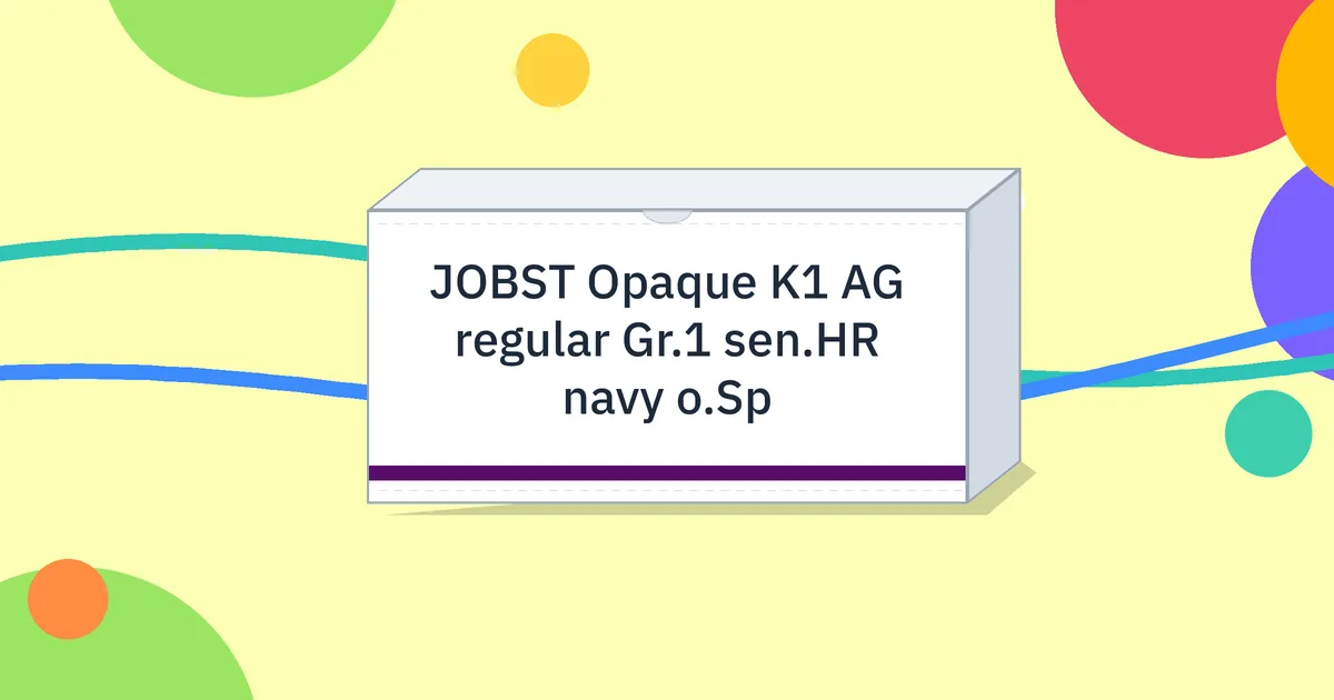 Symbolbild: Packung mit der Aufschrift JOBST Opaque K1 AG regular Gr.1 sen.HR navy o.Sp (PZN 13095999) – Verfügbarkeit und Bezug in Apotheken in Frankfurt am Main