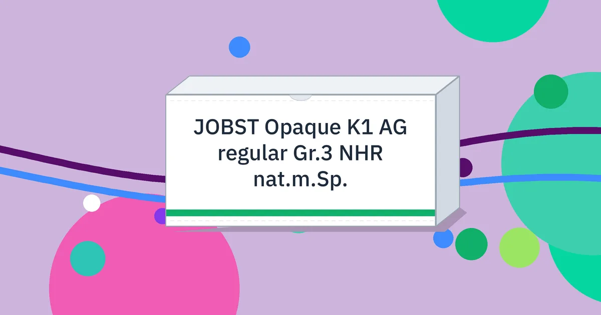 Symbolbild: Packung mit der Aufschrift JOBST Opaque K1 AG regular Gr.3 NHR nat.m.Sp. (PZN 13091547) – Verfügbarkeit und Bezug in Apotheken in Frankfurt am Main
