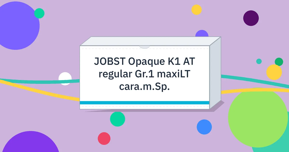Symbolbild: Packung mit der Aufschrift JOBST Opaque K1 AT regular Gr.1 maxiLT cara.m.Sp. (PZN 13105901) – Verfügbarkeit und Bezug in Apotheken in Frankfurt am Main