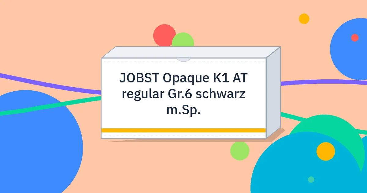 Symbolbild: Packung mit der Aufschrift JOBST Opaque K1 AT regular Gr.6 schwarz m.Sp. (PZN 13107219) – Verfügbarkeit und Bezug in Apotheken in Frankfurt am Main