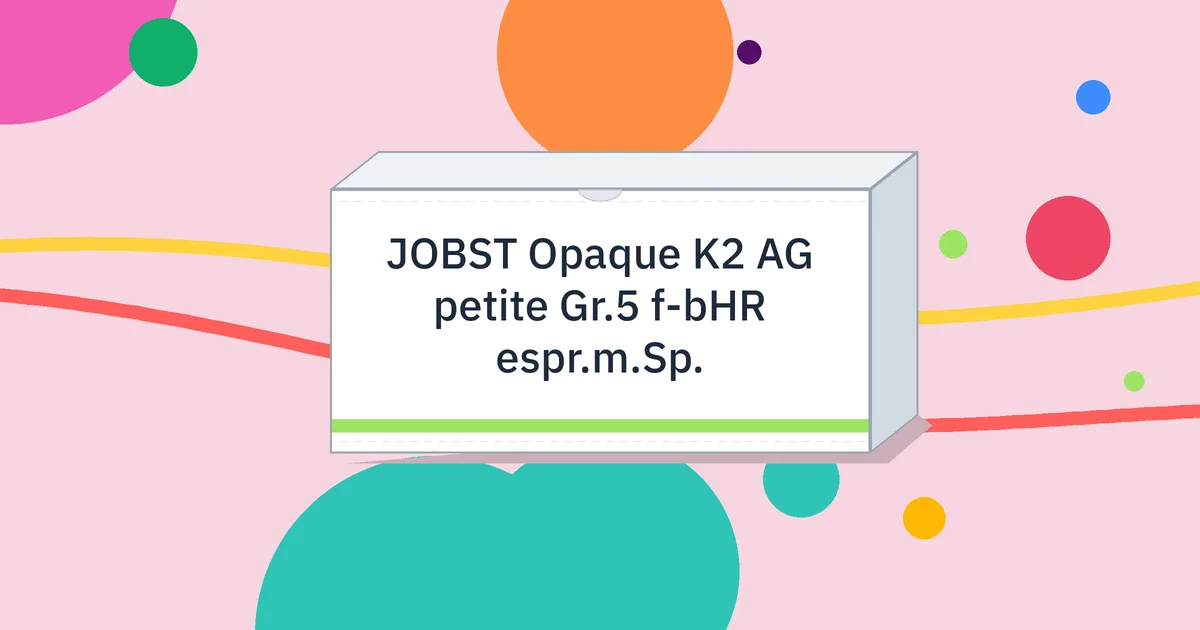 Symbolbild: Packung mit der Aufschrift JOBST Opaque K2 AG petite Gr.5 f-bHR espr.m.Sp. (PZN 16285387) – Verfügbarkeit und Bezug in Apotheken in Frankfurt am Main
