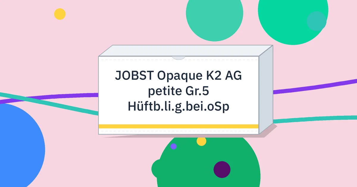 Symbolbild: Packung mit der Aufschrift JOBST Opaque K2 AG petite Gr.5 Hüftb.li.g.bei.oSp (PZN 16287937) – Verfügbarkeit und Bezug in Apotheken in Frankfurt am Main
