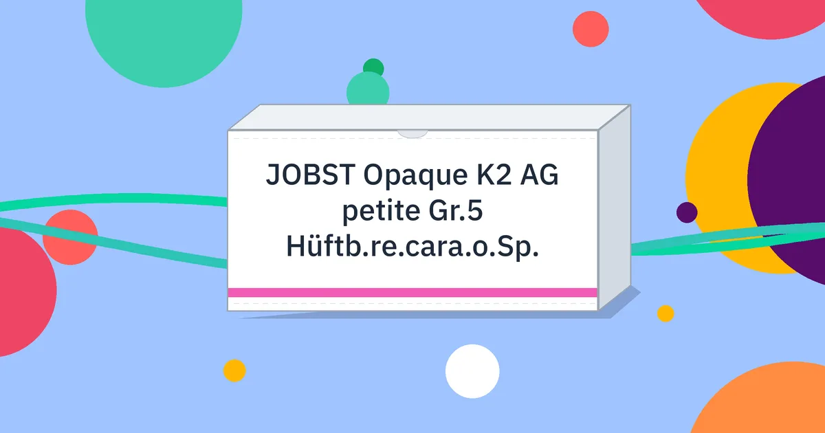 Symbolbild: Packung mit der Aufschrift JOBST Opaque K2 AG petite Gr.5 Hüftb.re.cara.o.Sp. (PZN 13115377) – Verfügbarkeit und Bezug in Apotheken in Frankfurt am Main