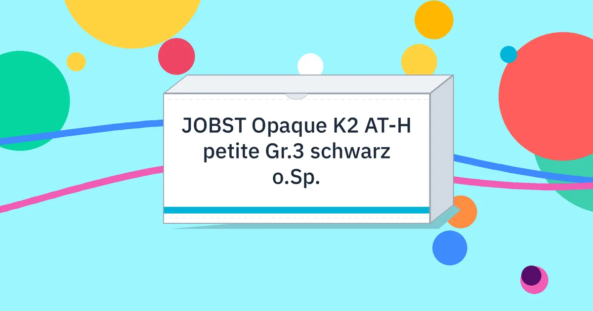 Symbolbild: Packung mit der Aufschrift JOBST Opaque K2 AT-H petite Gr.3 schwarz o.Sp. (PZN 13118401) – Verfügbarkeit und Bezug in Apotheken in Frankfurt am Main