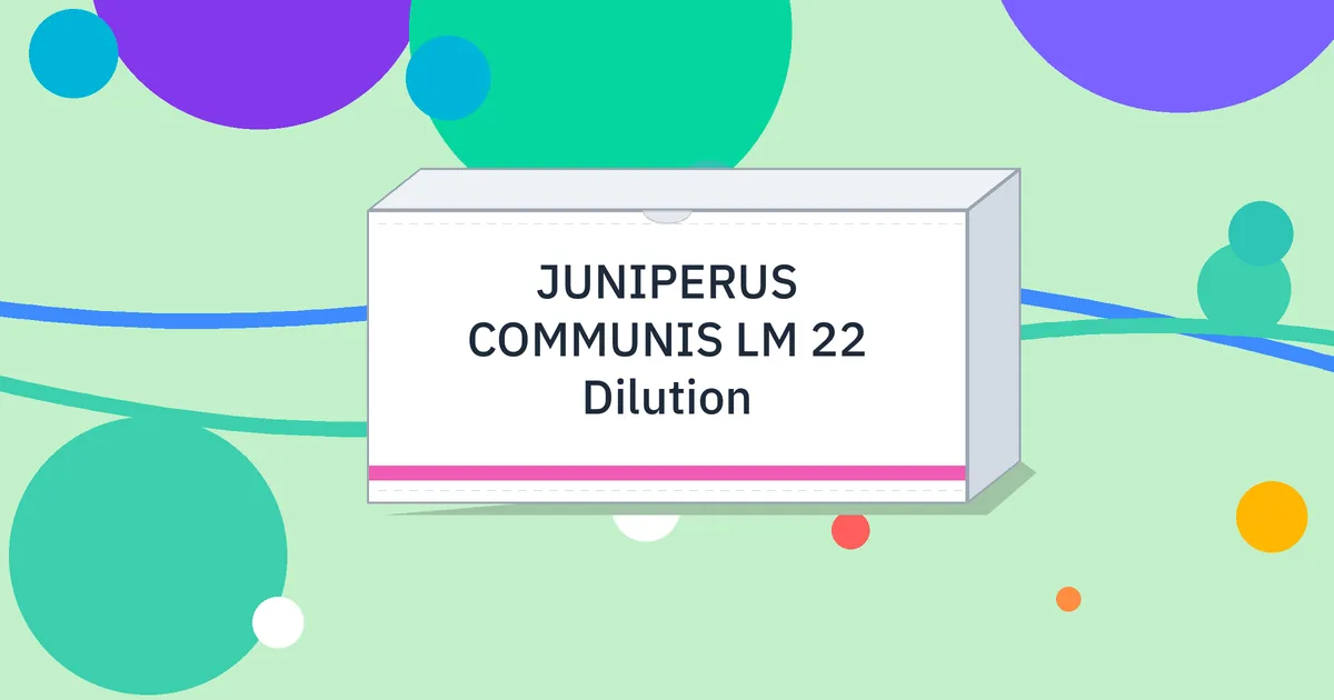 Symbolbild: Packung mit der Aufschrift JUNIPERUS COMMUNIS LM 22 Dilution (PZN 13564744) – Verfügbarkeit und Bezug in Apotheken in Frankfurt am Main
