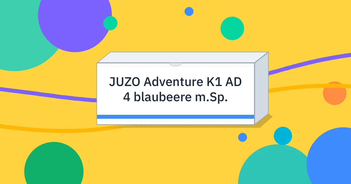 Symbolbild: Packung mit der Aufschrift JUZO Adventure K1 AD 4 blaubeere m.Sp. (PZN 16344575) – Verfügbarkeit und Bezug in Apotheken in Frankfurt am Main
